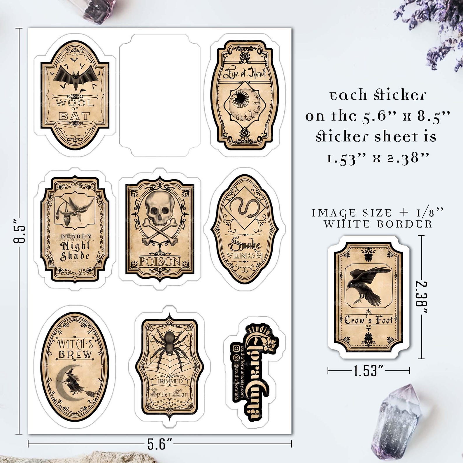 Apothecary Labels Set of 8 Vinyl Sticker Sheet Witch Potion Bottle ...