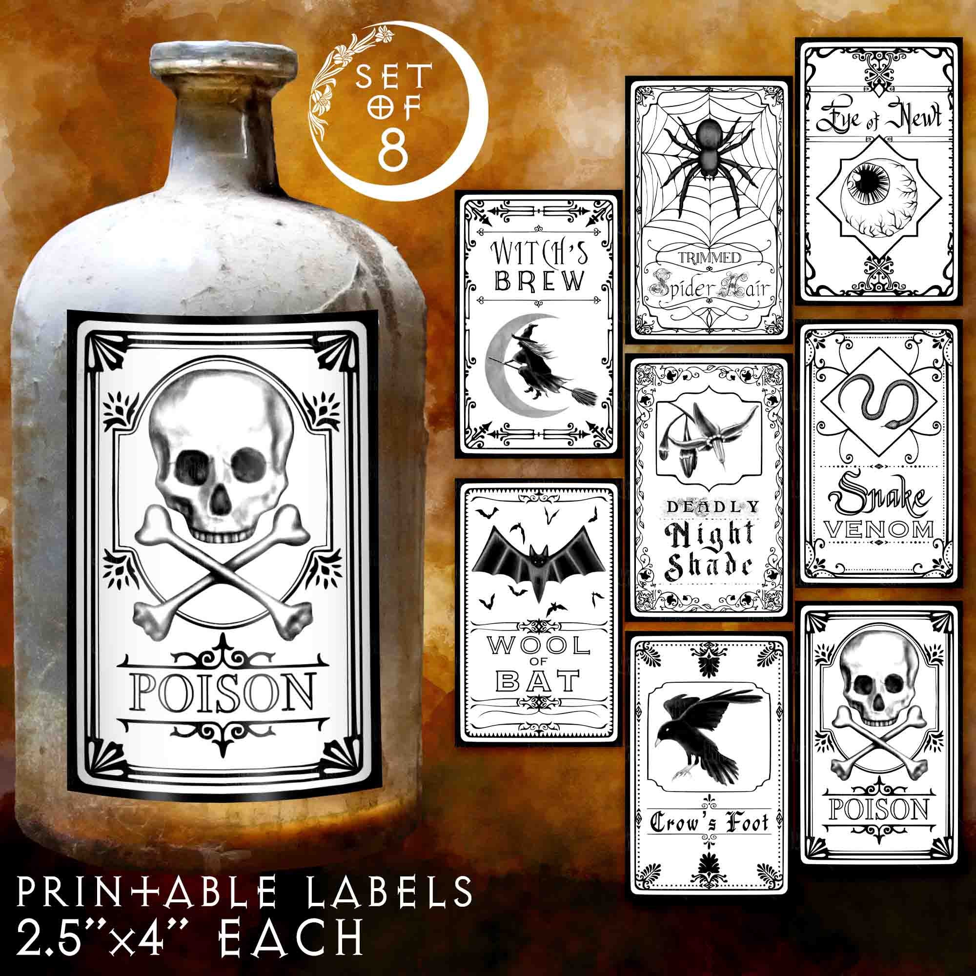 Halloween Apothecary Label Printable Potion Bottle Black and White Ink ...