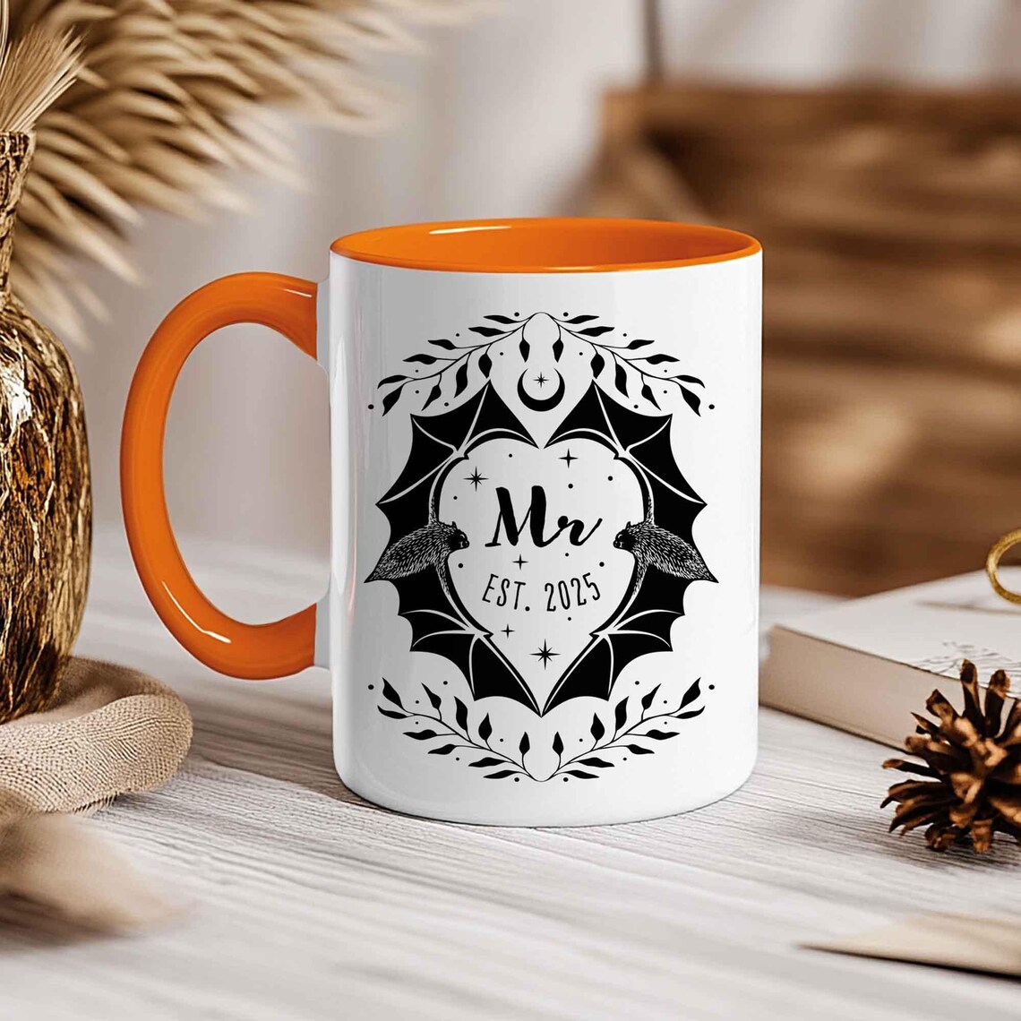 Custom Mr and Mrs and Mx Mug, Gothic Couples Coffee Cup, Bat Lover ...
