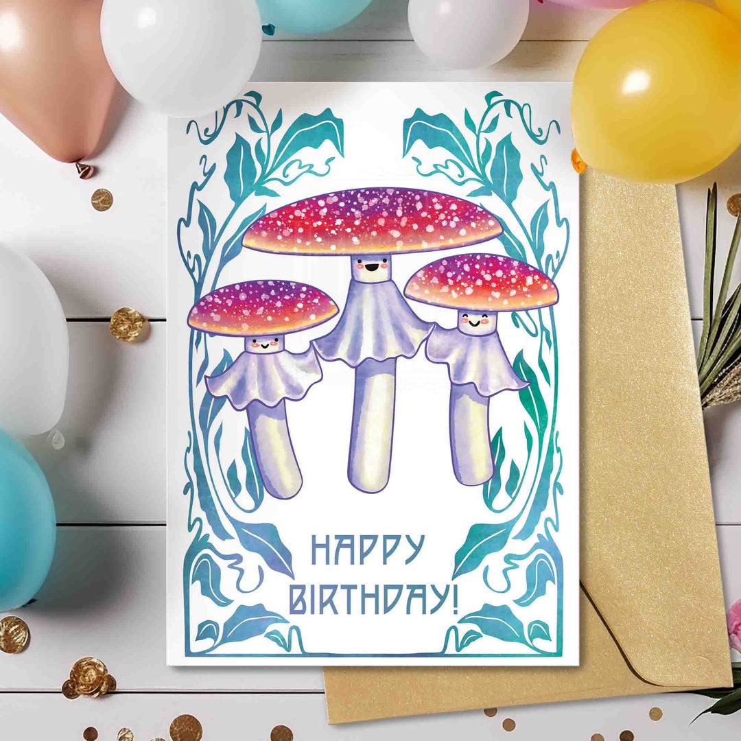Printable Mushroom Birthday Card 5x7 Cute Bday Card for Mom Squared ...