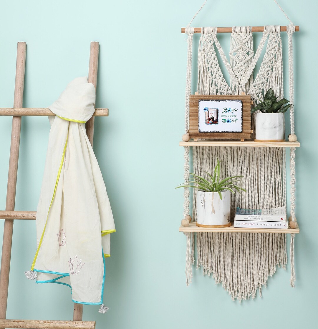 Macrame Wall Hanging - 2 Tier Shelf | Boho Shelf Decor | Macrame Wall ...