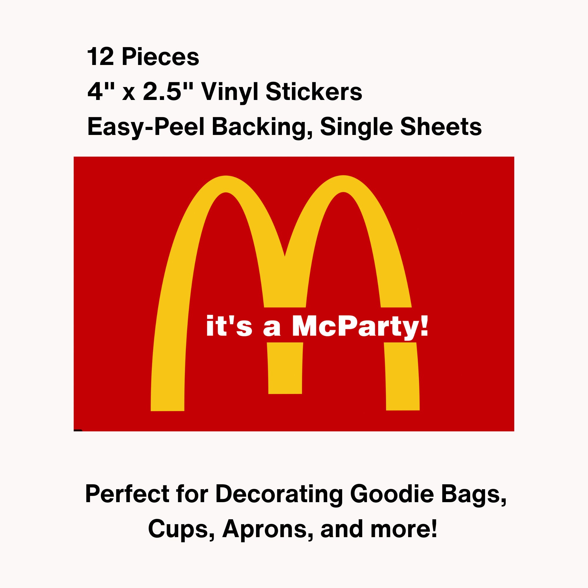 12 Pieces 4 X 2.5 Mcdonalds it's a Mcparty Vinyl Stickers Perfect for ...