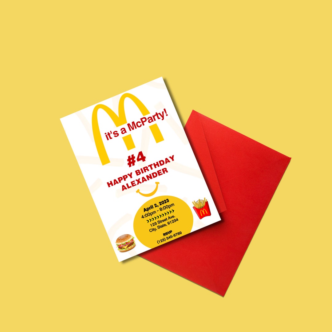Mcdonalds Birthday Invitation - Mcparty! White Background - Etsy
