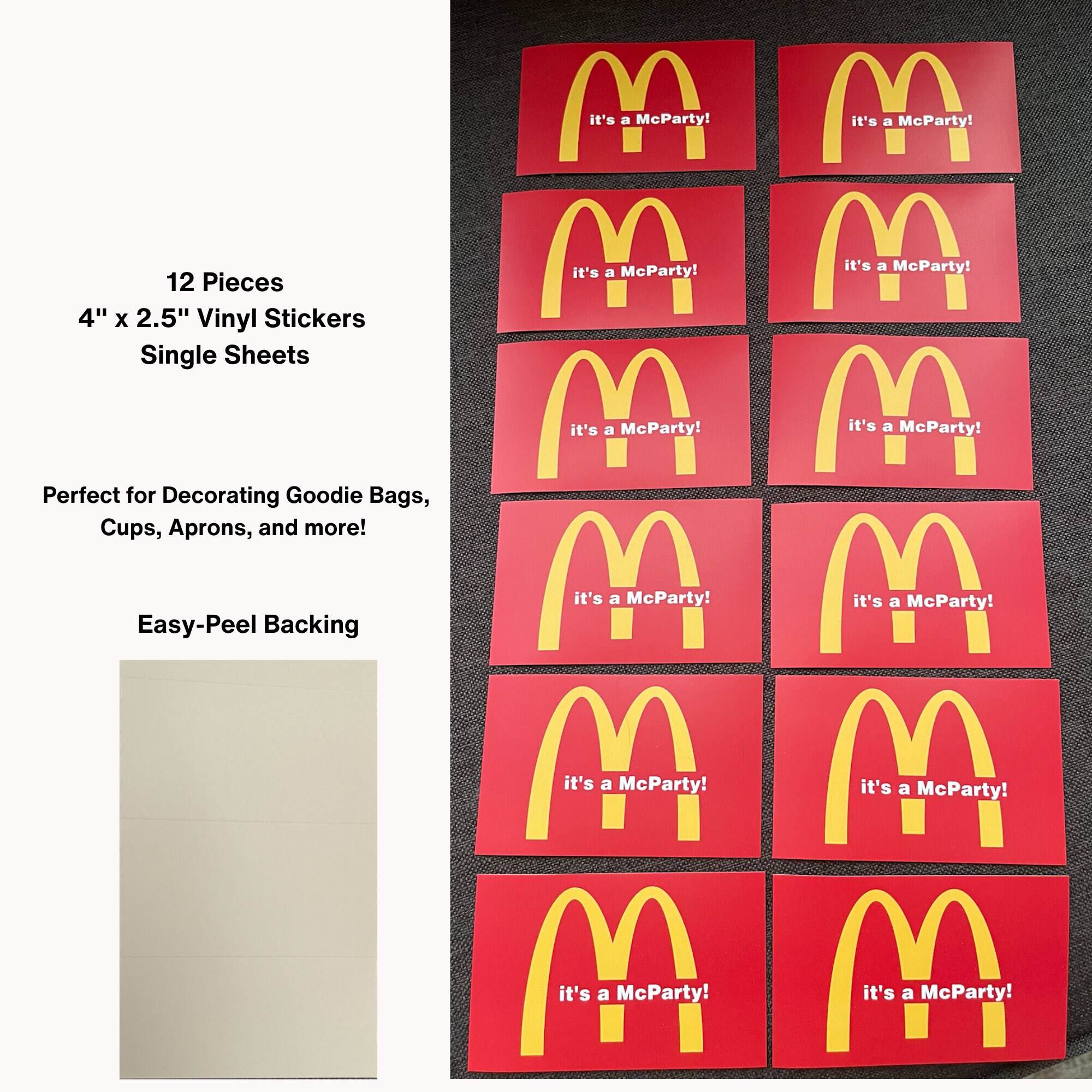 12 Pieces 4 X 2.5 Mcdonalds it's a Mcparty Vinyl Stickers Perfect for ...