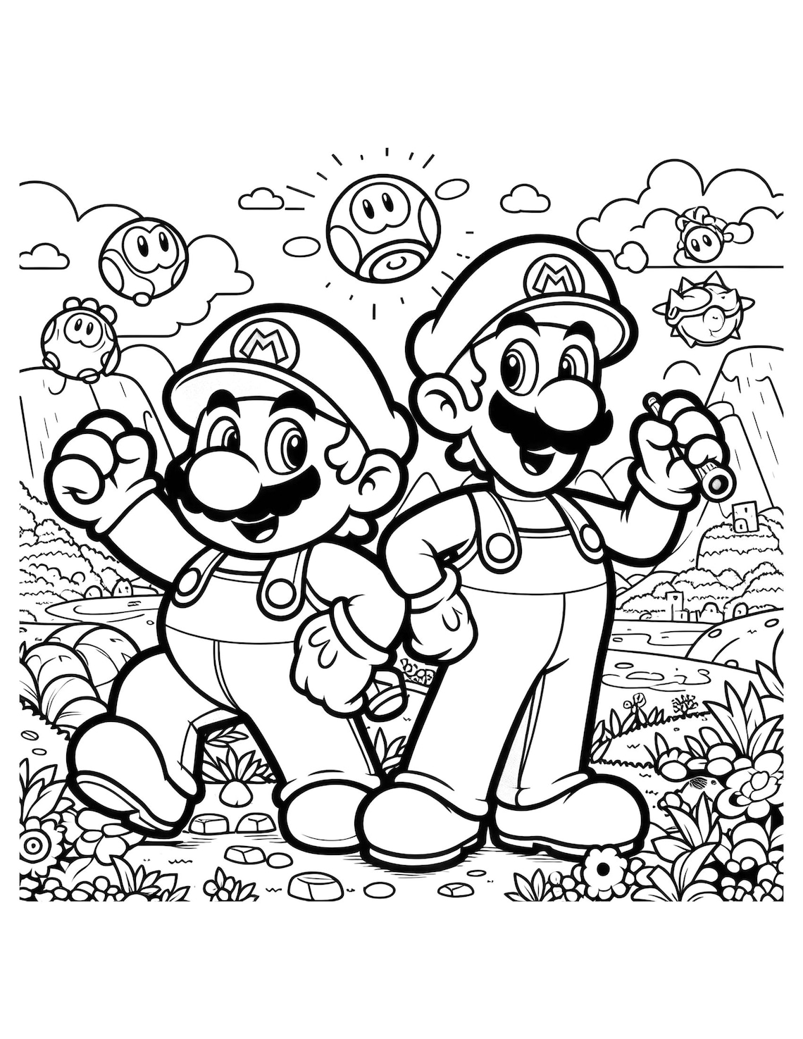 Mario Bros Coloring Pages 6 Pieces PDF&PNG Format Printable Coloring ...