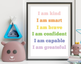 Affirmations for Kids Digital Printable, Rainbow Affirmations Print, I ...