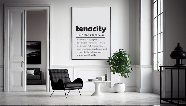 Tenacity Word Defination Print, Funny Office Sign, Office Wall Art ...