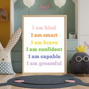 Affirmations for Kids - I Am Kind Smart Loved- Inspirational Nursery ...