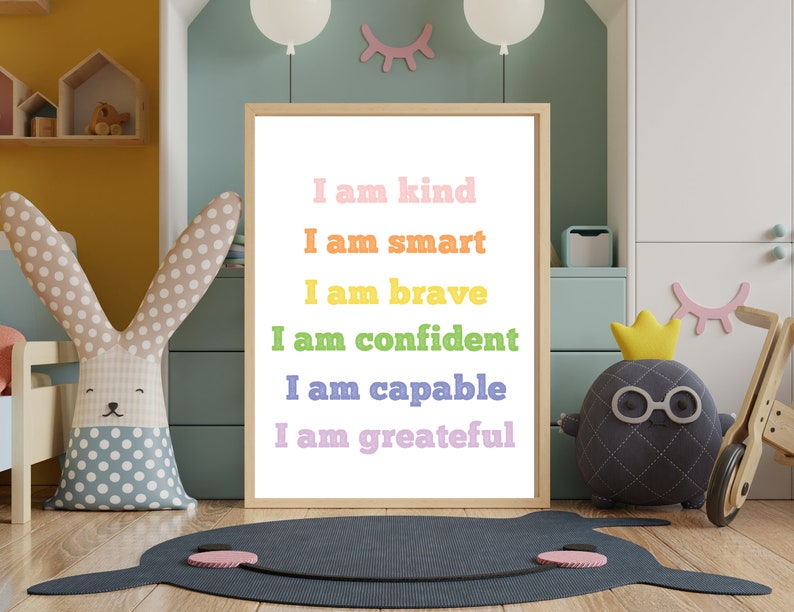 Affirmations for Kids - I Am Kind Smart Loved- Inspirational Nursery ...