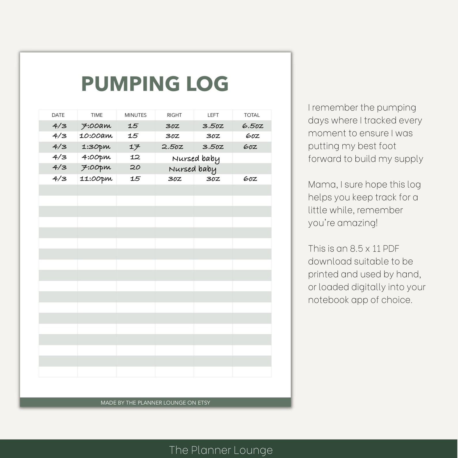 Breast Feeding and Pumping Log | Pumping Essential | Exclusively ...