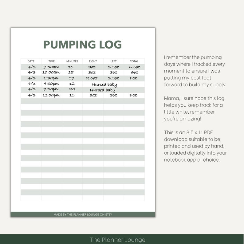 Breast Feeding and Pumping Log | Pumping Essential | Exclusively ...