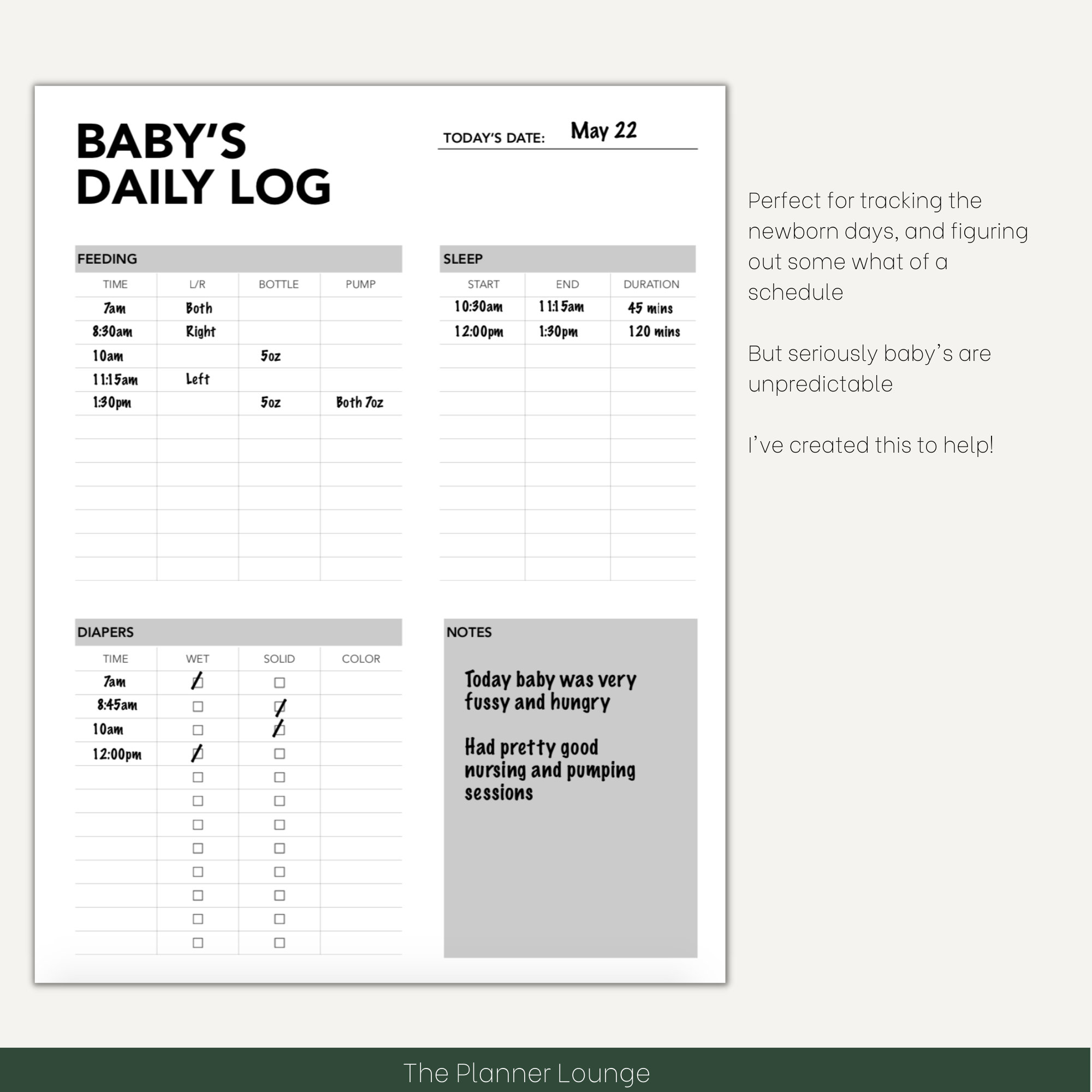 Printable Newborn Care Log | Custom Baby's Daily Log for Feeding ...