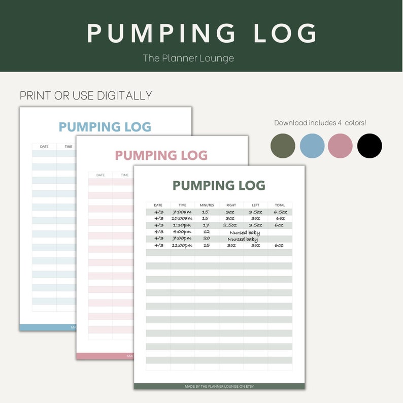 Breast Feeding and Pumping Log | Pumping Essential | Exclusively ...
