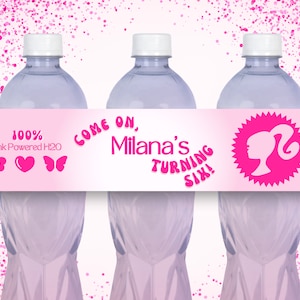 Personalized Barb Water Bottle Labels, Editable Pink Doll Water Bottle ...