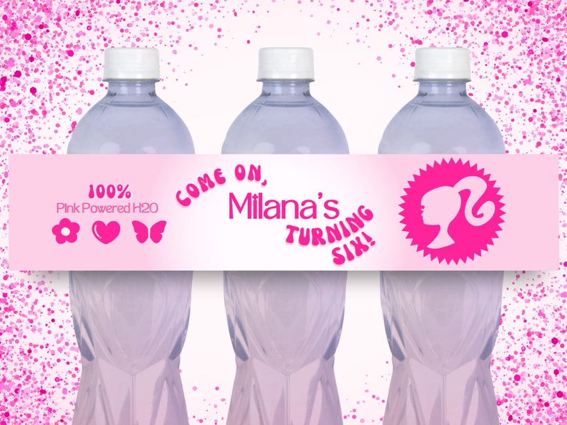 Personalized Barb Water Bottle Labels, Editable Pink Doll Water Bottle ...