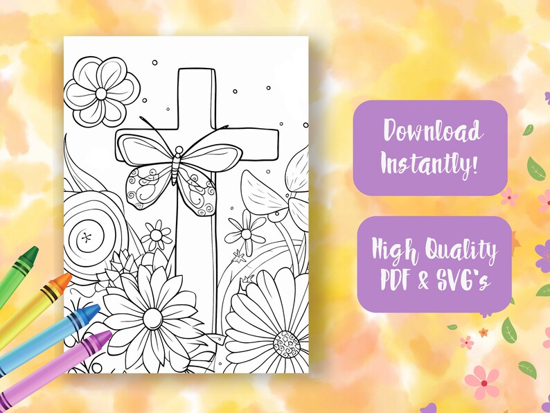 Christian Printable Coloring Pages, Christian Easter Digital Coloring ...
