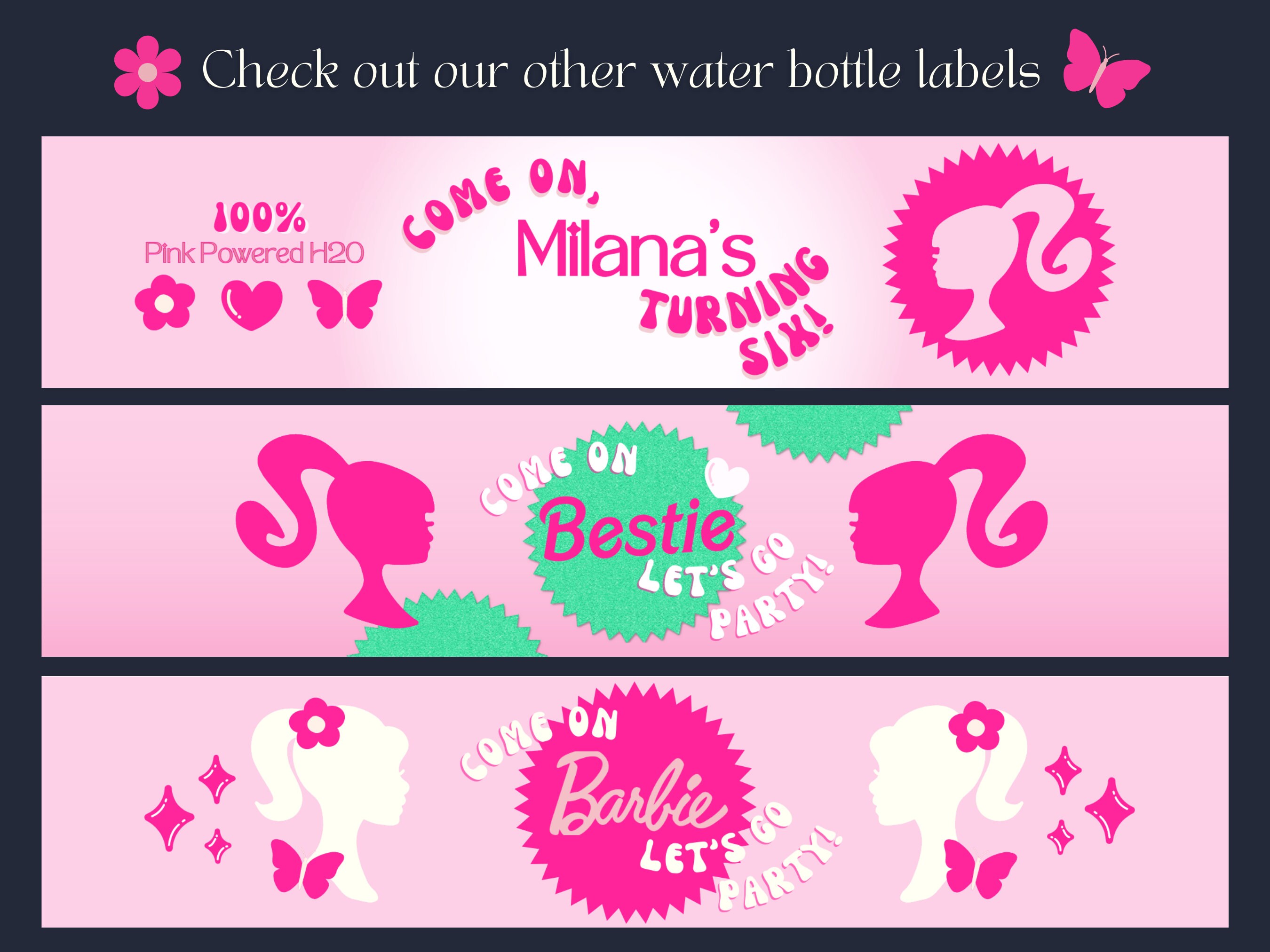 Barb Water Bottle Labels, Barb Birthday Decor, Pink Doll Water Bottle ...