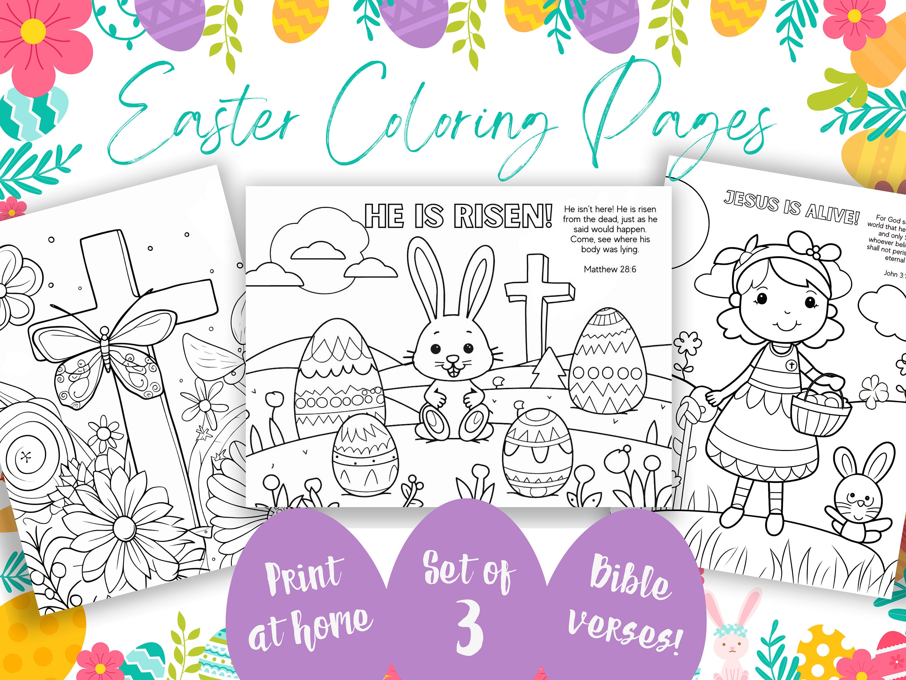 Christian Printable Coloring Pages, Christian Easter Digital Coloring ...