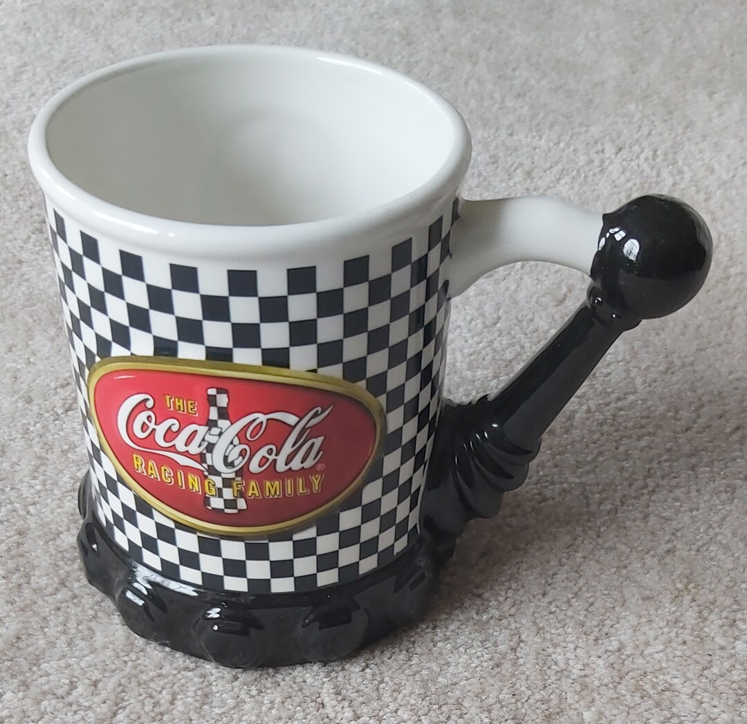 Vintage Coca Cola NASCAR Checkered Ceramic Mug With Gear Shift Handle ...