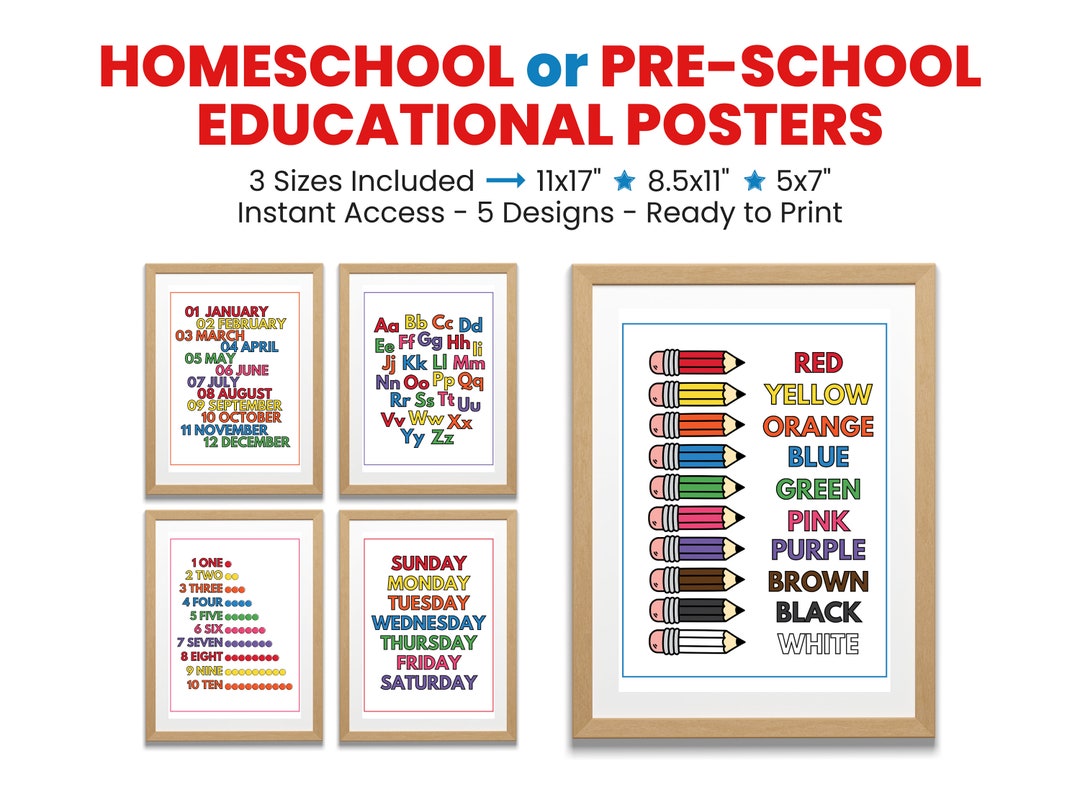 Homeschool Educational Posters, Set of 5 Preschool Posters, Montessori ...