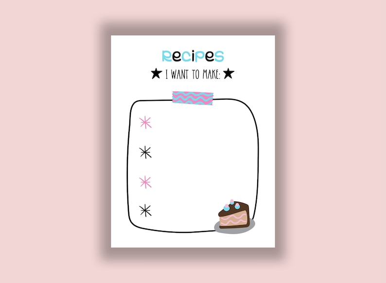 Recipe Template Printable for Kids, Blank Recipe Page, Children's ...