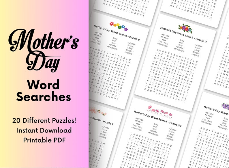 Word Search Puzzle Printable, Mothers Day Games, Kids Puzzles, Puzzle ...