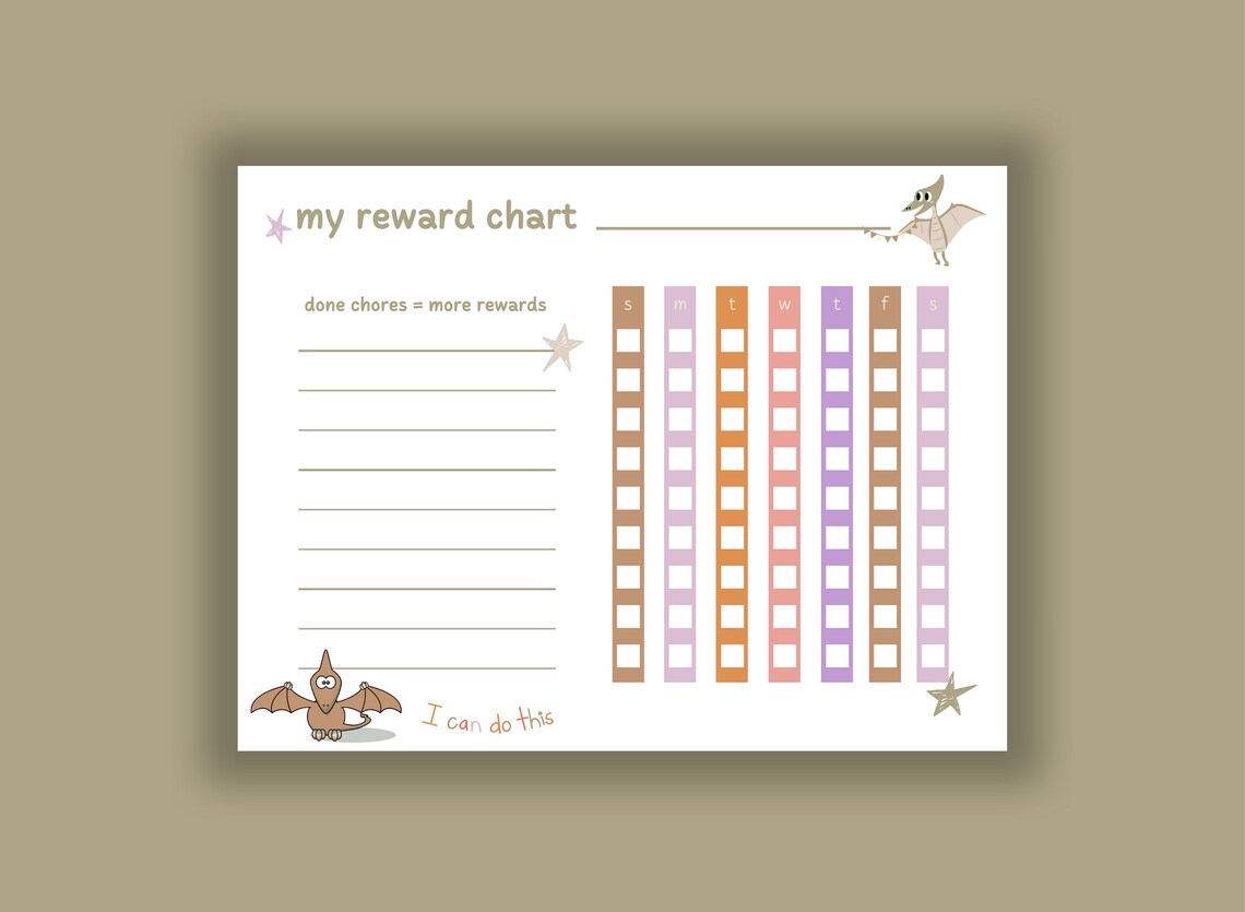 Dinosaur Reward Chart for Kids Printable, Printable Dinosaur Reward ...
