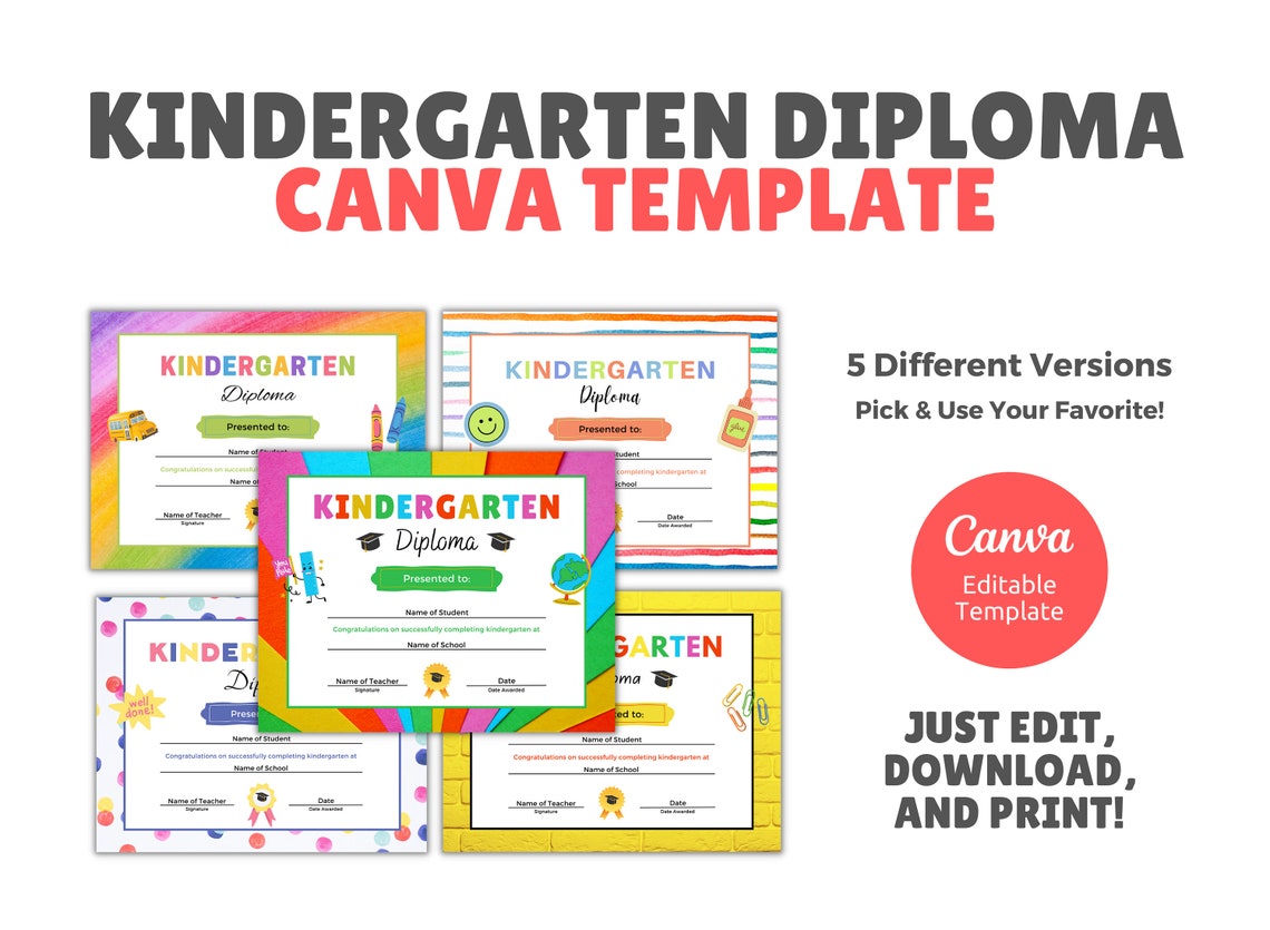 Editable Kindergarten Diploma, Kindergarten Graduation Template ...