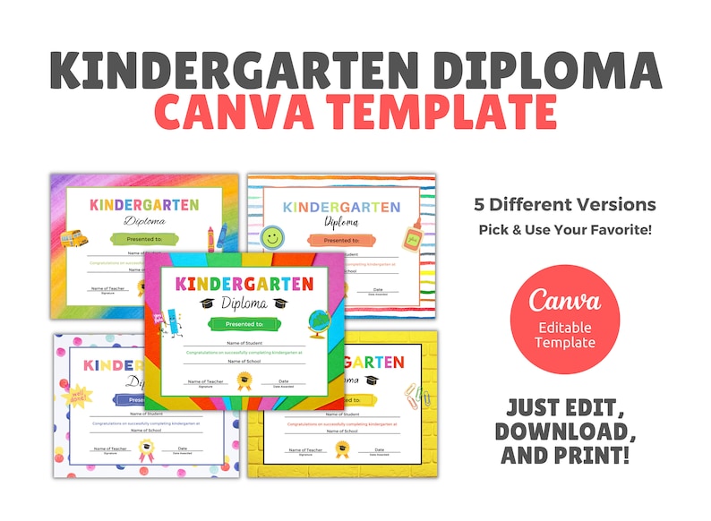 Editable Kindergarten Diploma, Kindergarten Graduation Template ...