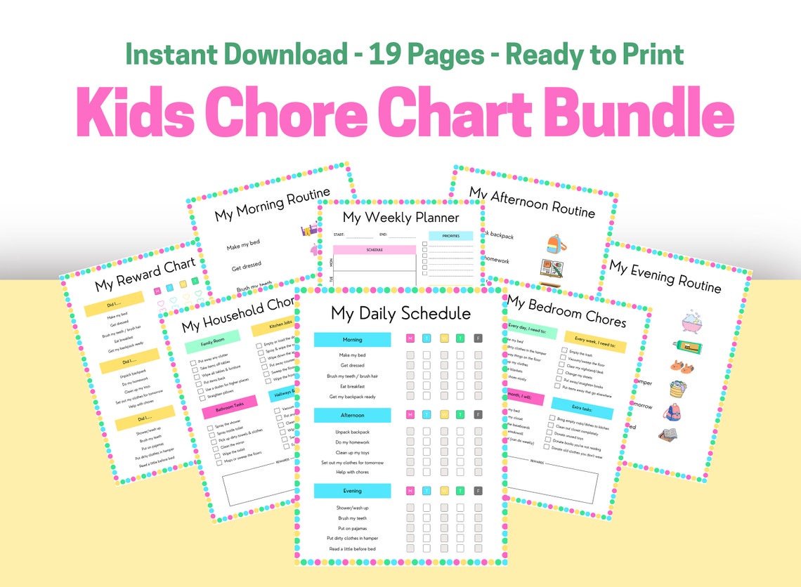 Chore Chart for Kids Printable, Daily Chore Chart, Responsibility Chore ...