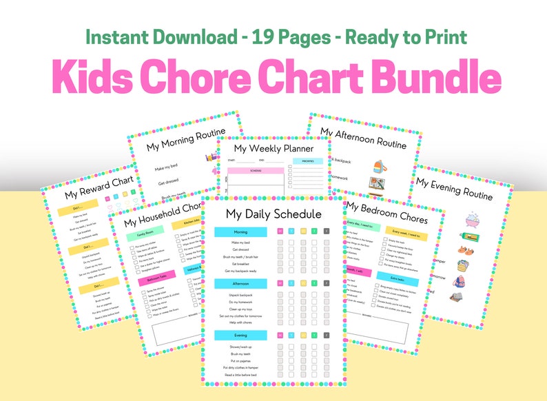 Chore Chart for Kids Printable, Daily Chore Chart, Responsibility Chore ...