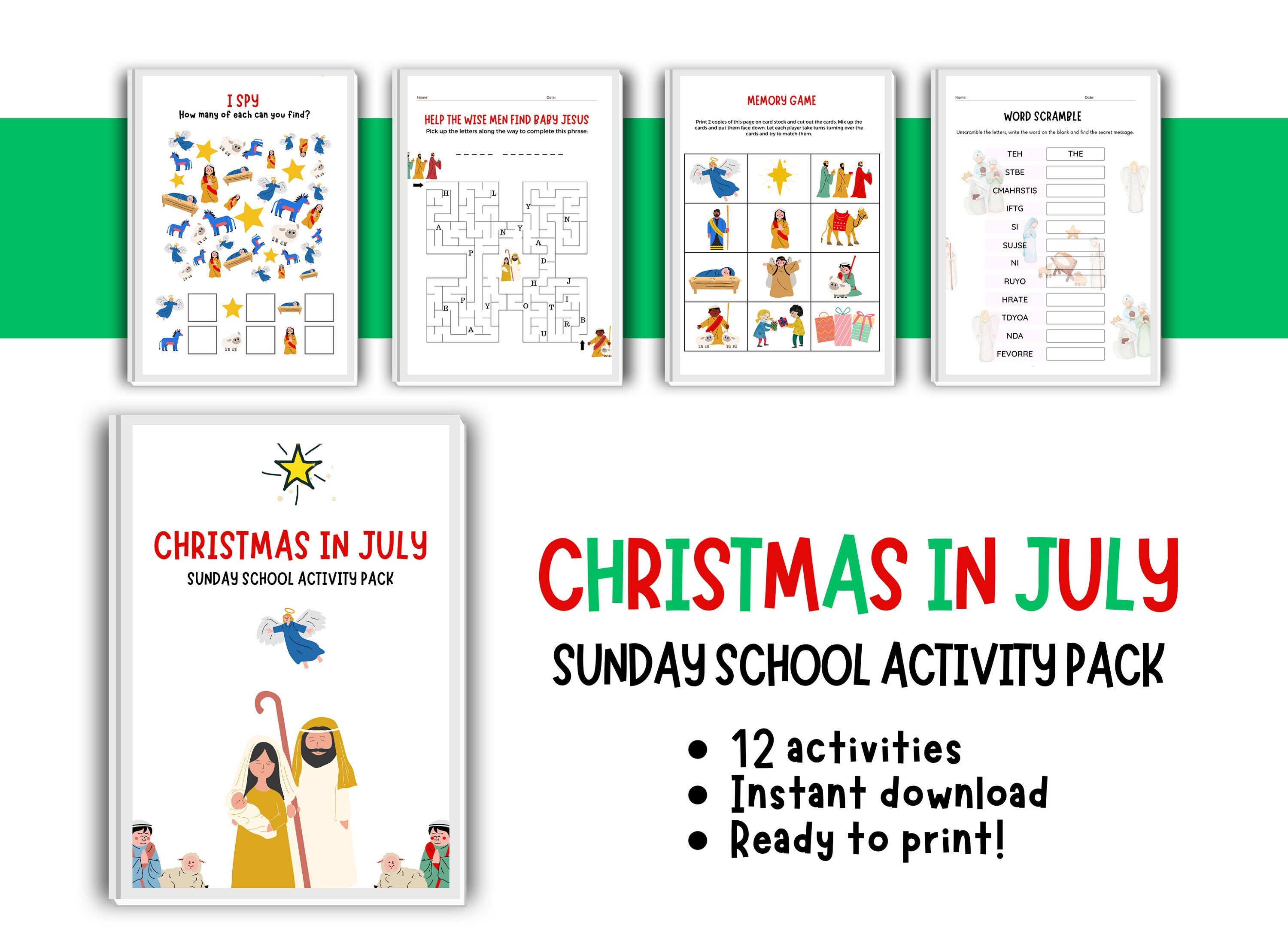 Sunday School Printables, Christmas in July, Activity Fun Pack, Church ...