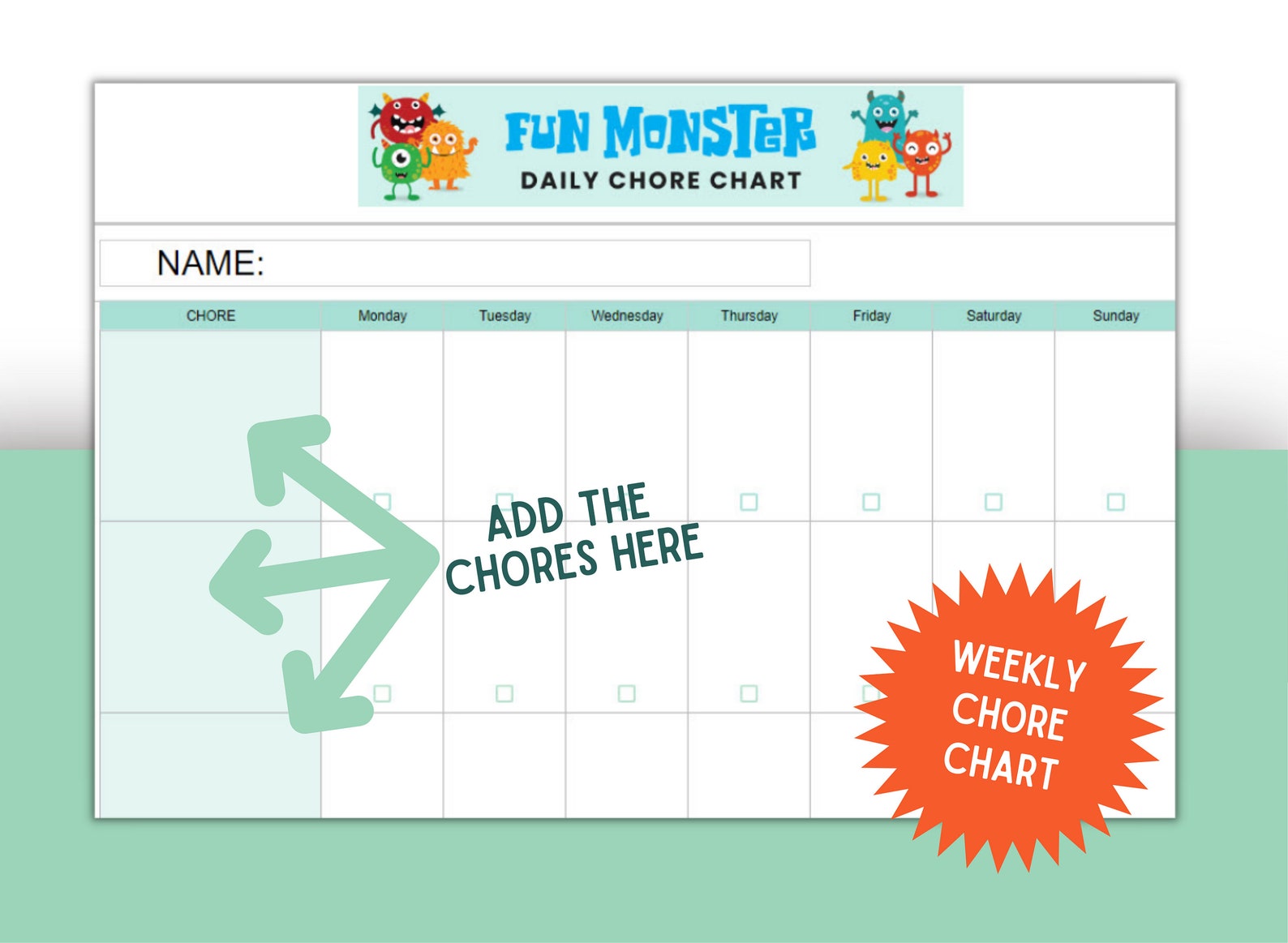 Kids Chore Chart Spreadsheet, Daily Task Lists, Children's Weekly Chore ...