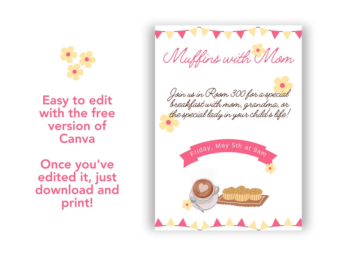 Muffins With Mom Invite, Canva Template, Muffins With Mom Flyer ...