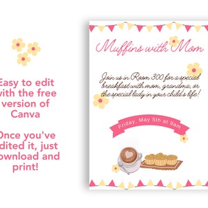 Muffins With Mom Invite, Canva Template, Muffins With Mom Flyer ...