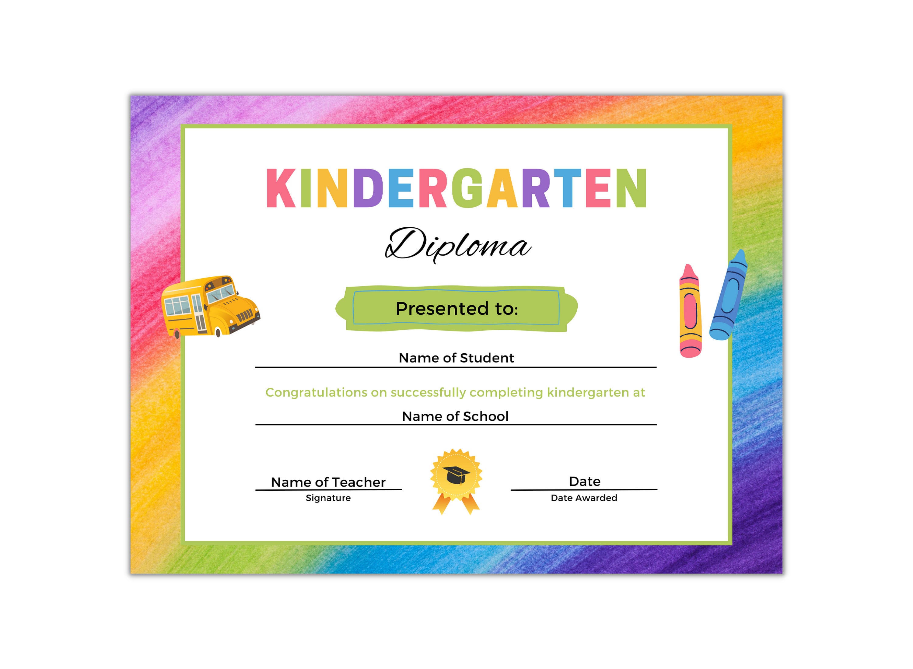Editable Kindergarten Diploma, Kindergarten Graduation Template ...