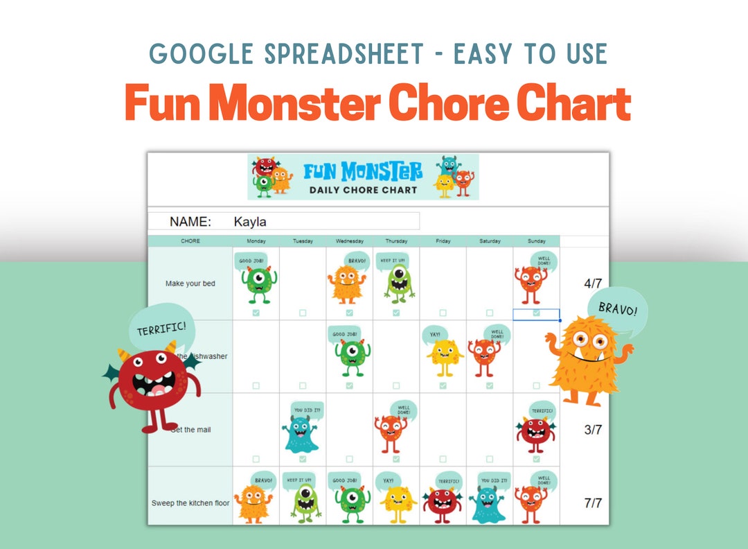 Kids Chore Chart Spreadsheet, Daily Task Lists, Children's Weekly Chore ...