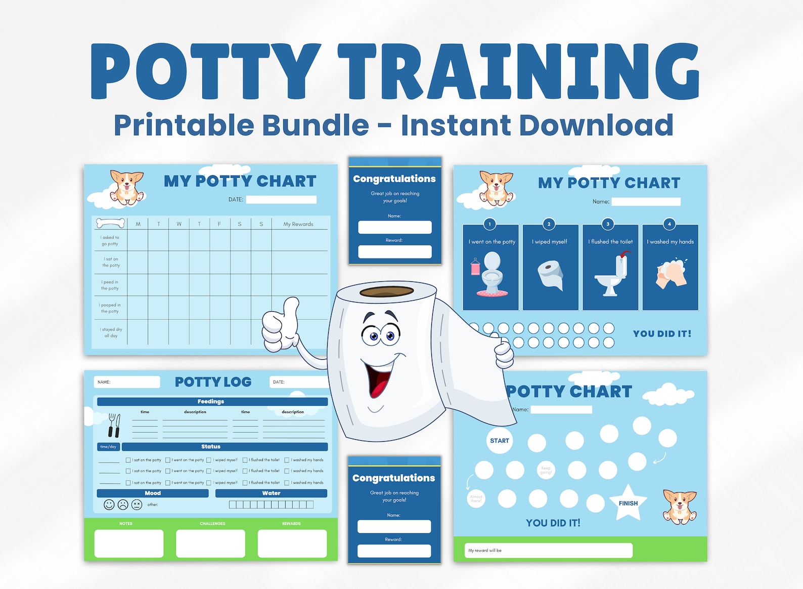Potty Training Chart Printable PDF, Reward Charts for Kids, Chore Chart ...