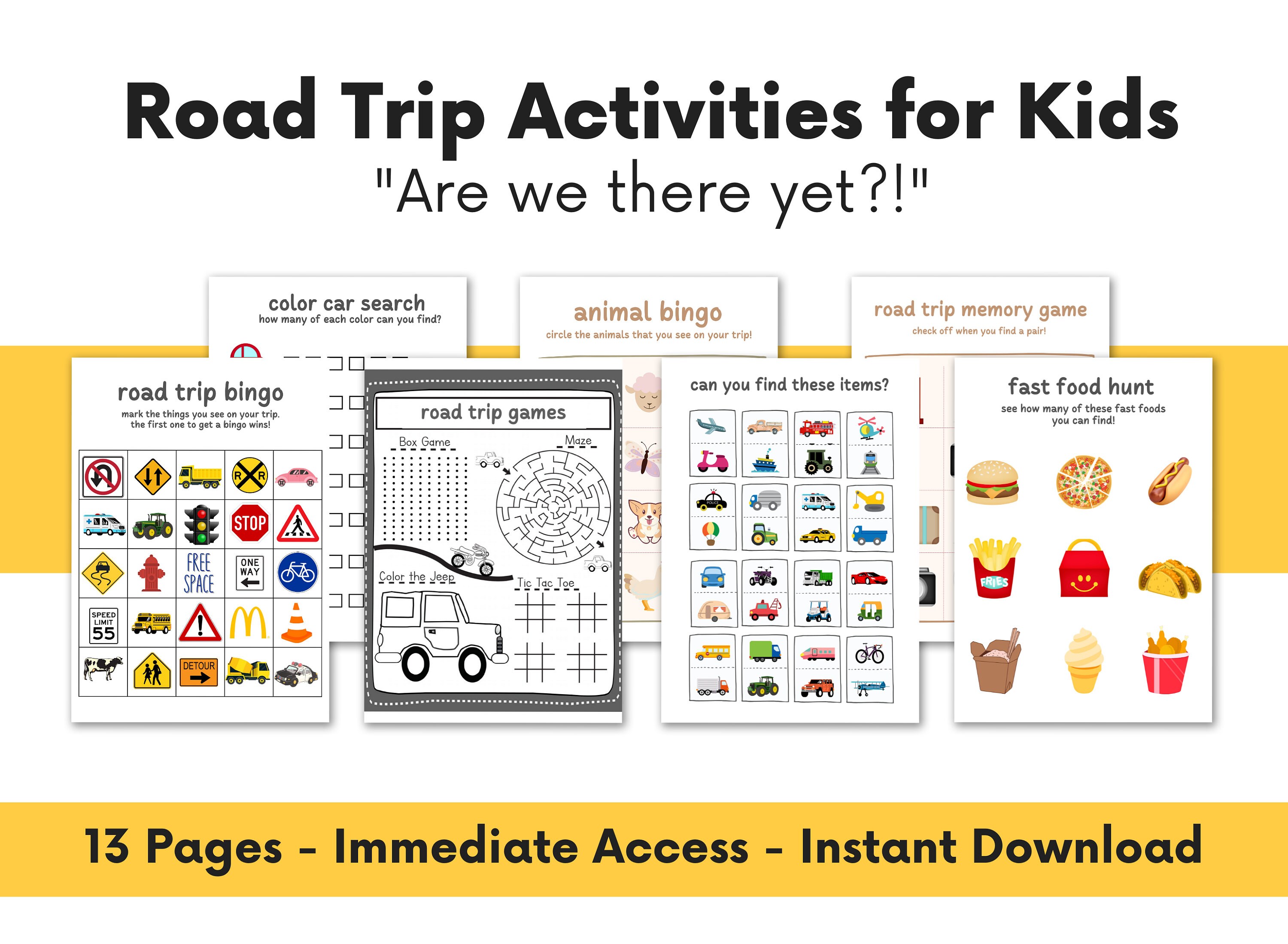 Travel Bingo Game Printable, Kids Road Trip Games Printable, Family ...