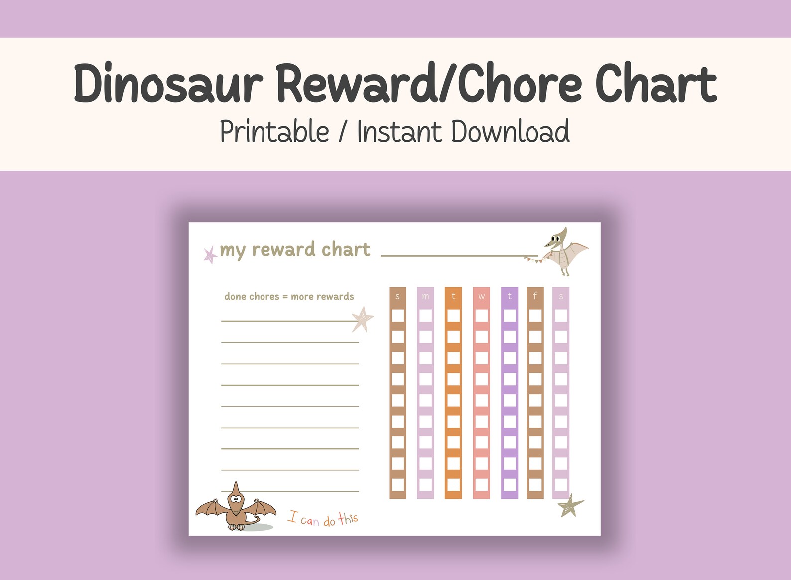 Dinosaur Reward Chart for Kids Printable, Printable Dinosaur Reward ...