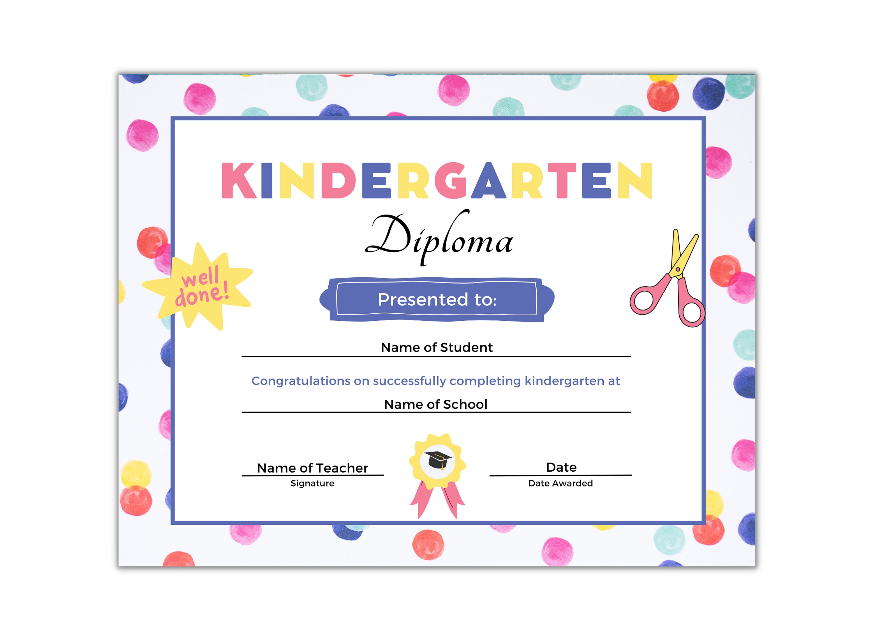 Editable Kindergarten Diploma, Kindergarten Graduation Template ...