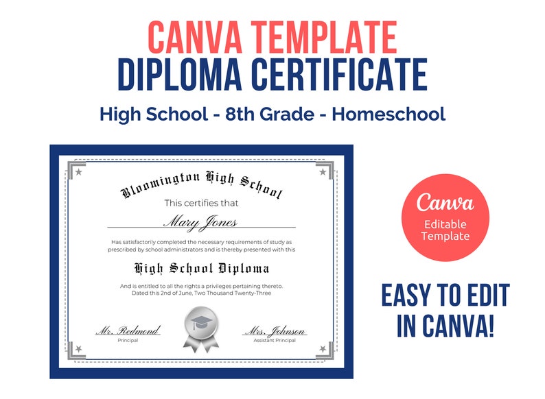 High School Diploma Template, Homeschool Diploma, Graduation Diploma ...