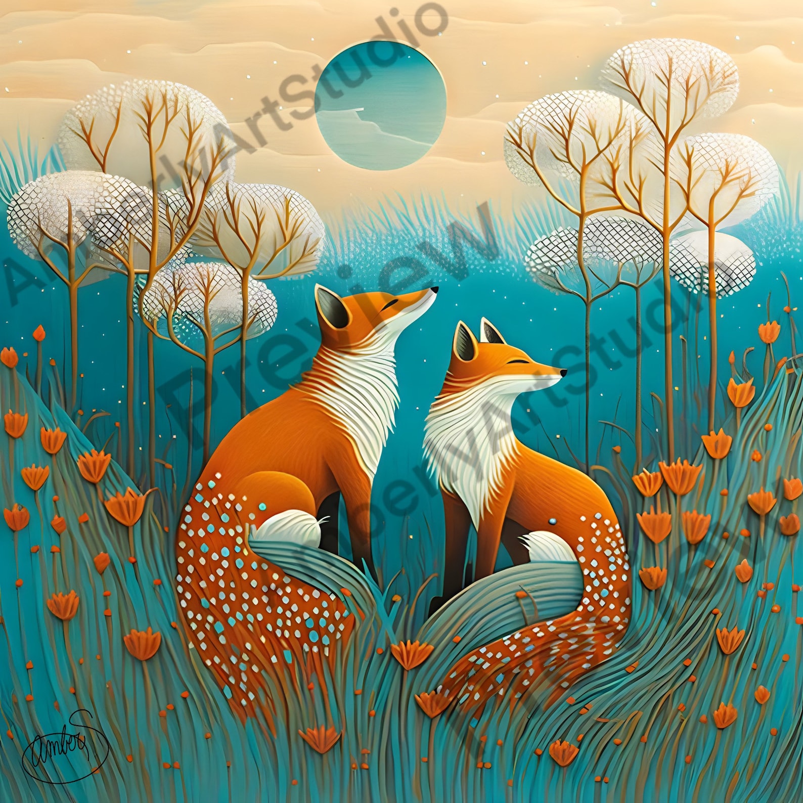 Whimsical Fox Art - Etsy