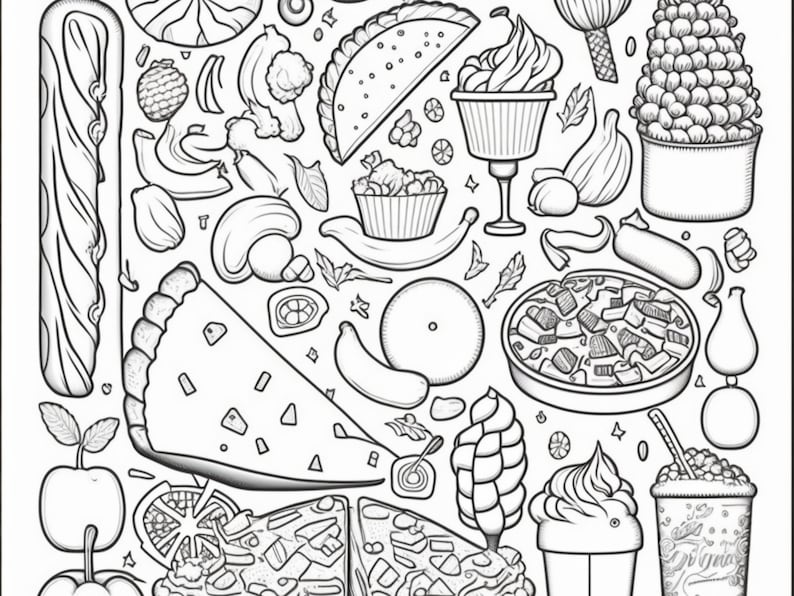 36 Realistic Food Coloring Pages, Adults+ Kids- Instant Download ...