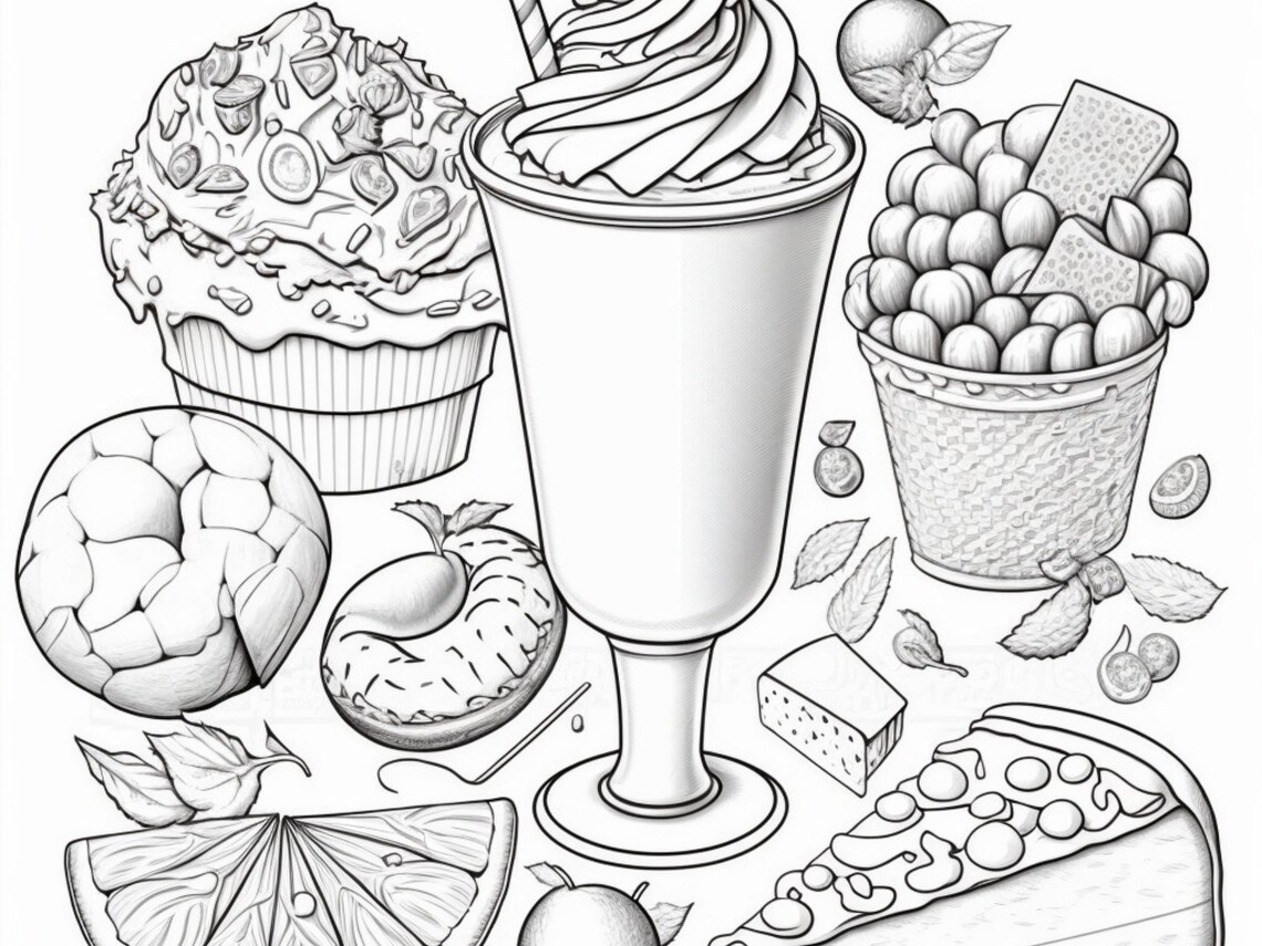 36 Realistic Food Coloring Pages, Adults Kids Instant Download, Digital ...