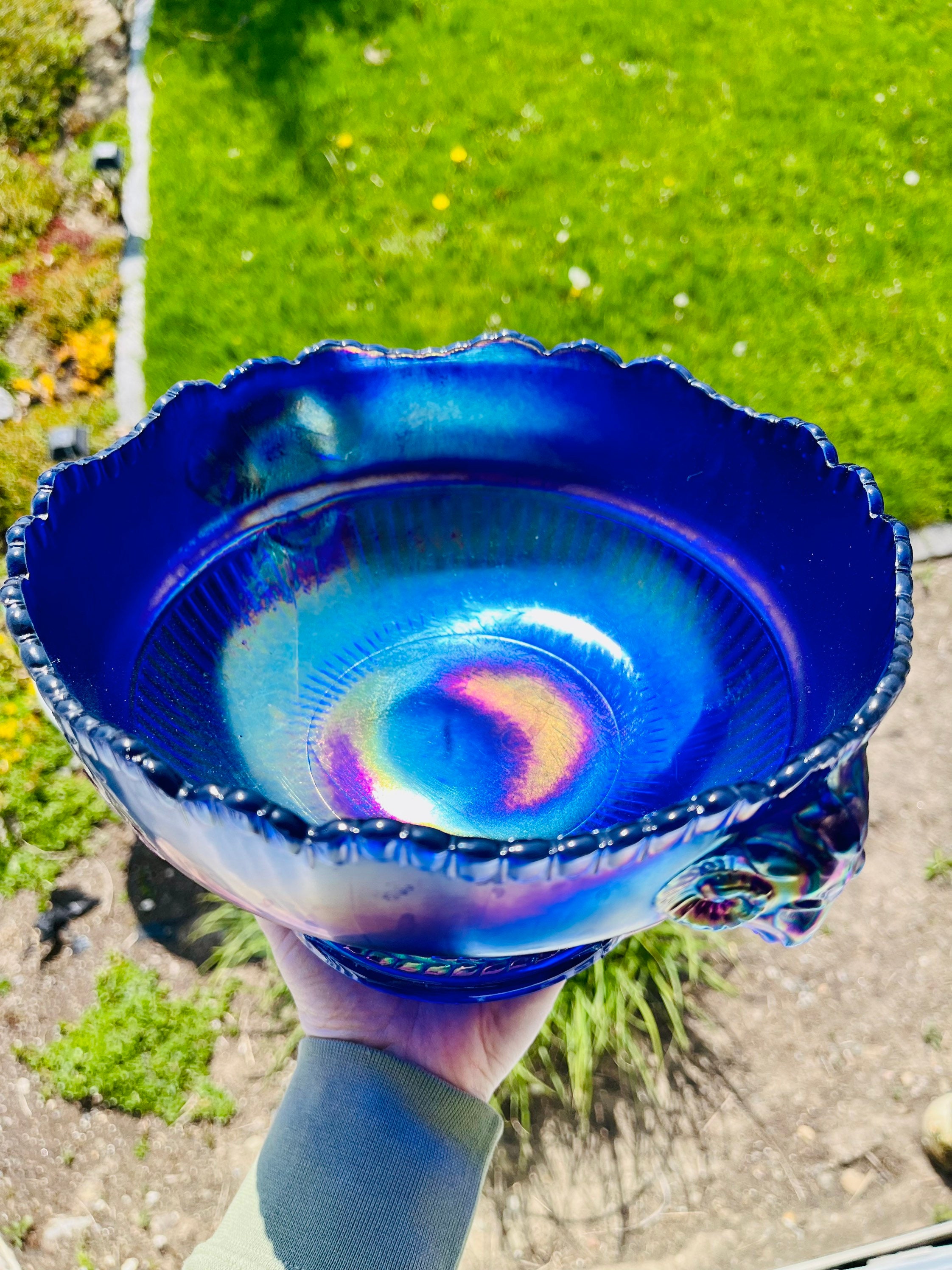 Imperial Iridescent Cobalt Blue Carnival Glass Rams Head Bowl - Etsy