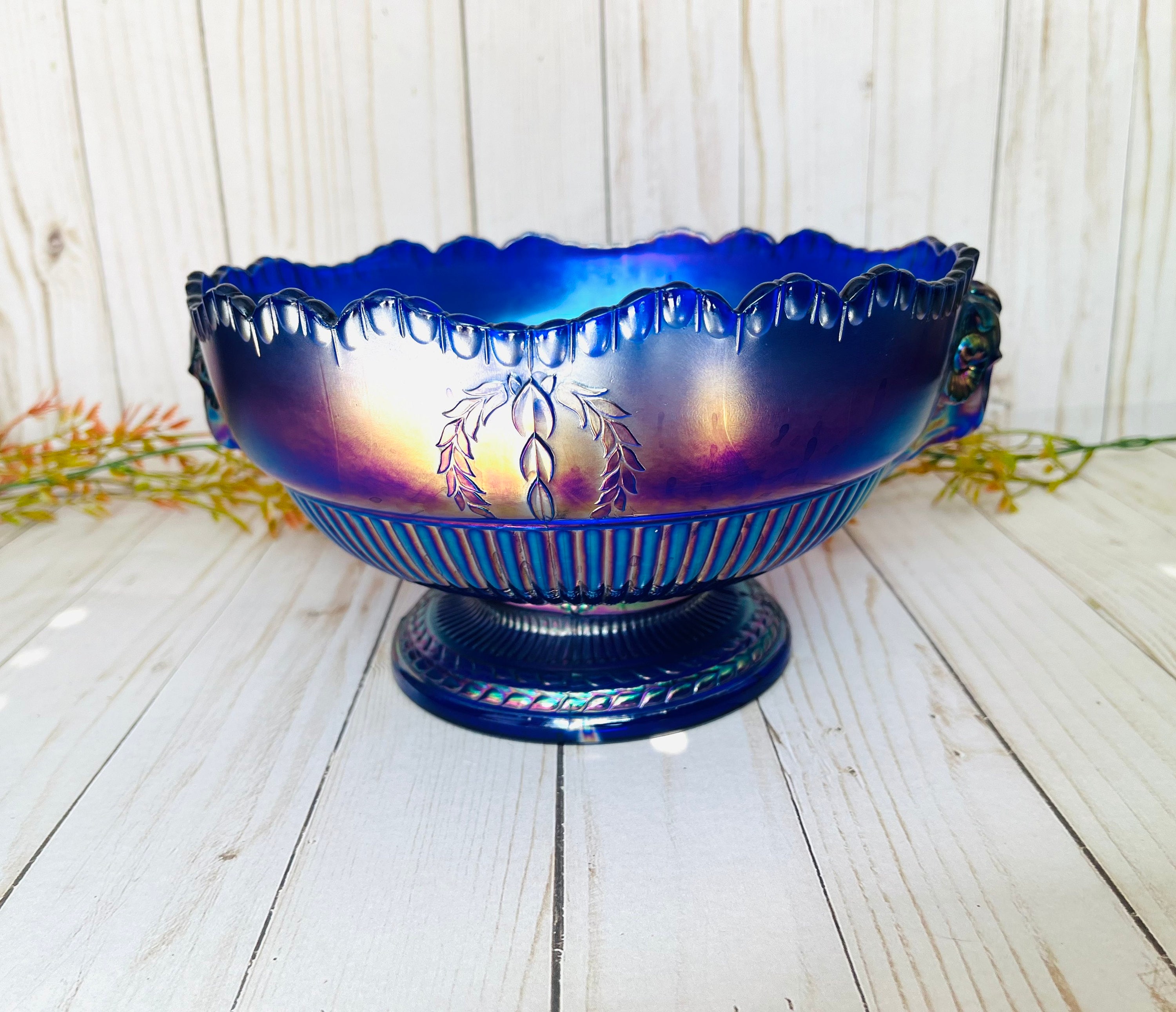 Imperial Iridescent Cobalt Blue Carnival Glass Rams Head Bowl - Etsy