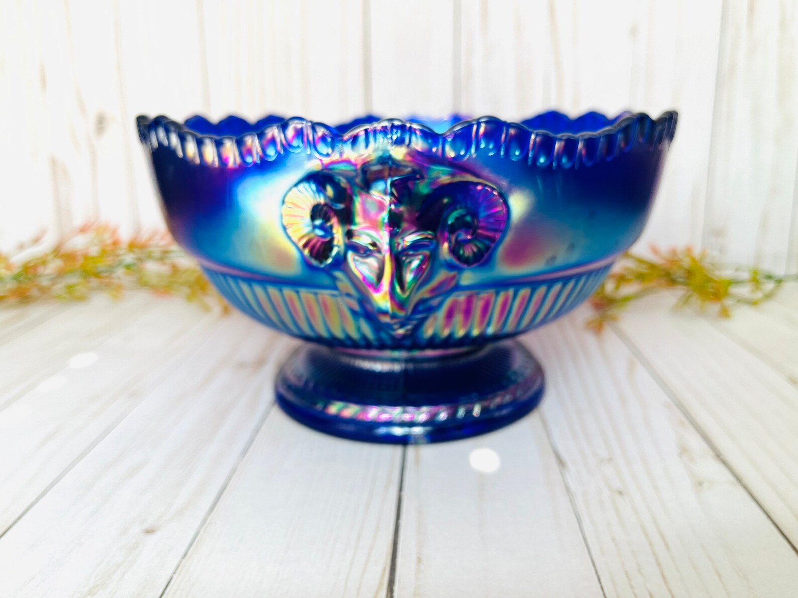 Imperial Iridescent Cobalt Blue Carnival Glass Rams Head Bowl - Etsy