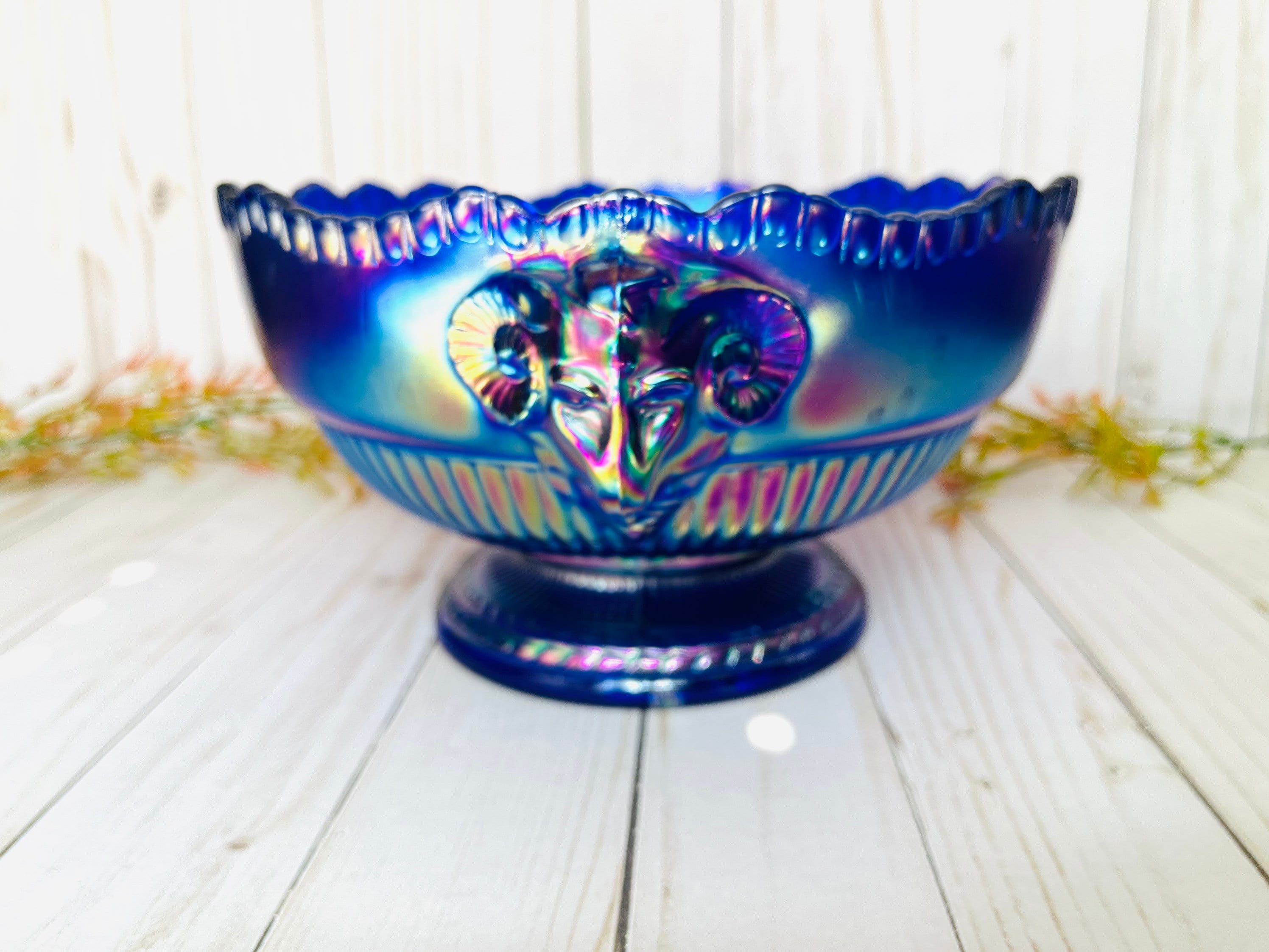 Imperial Iridescent Cobalt Blue Carnival Glass Rams Head Bowl - Etsy