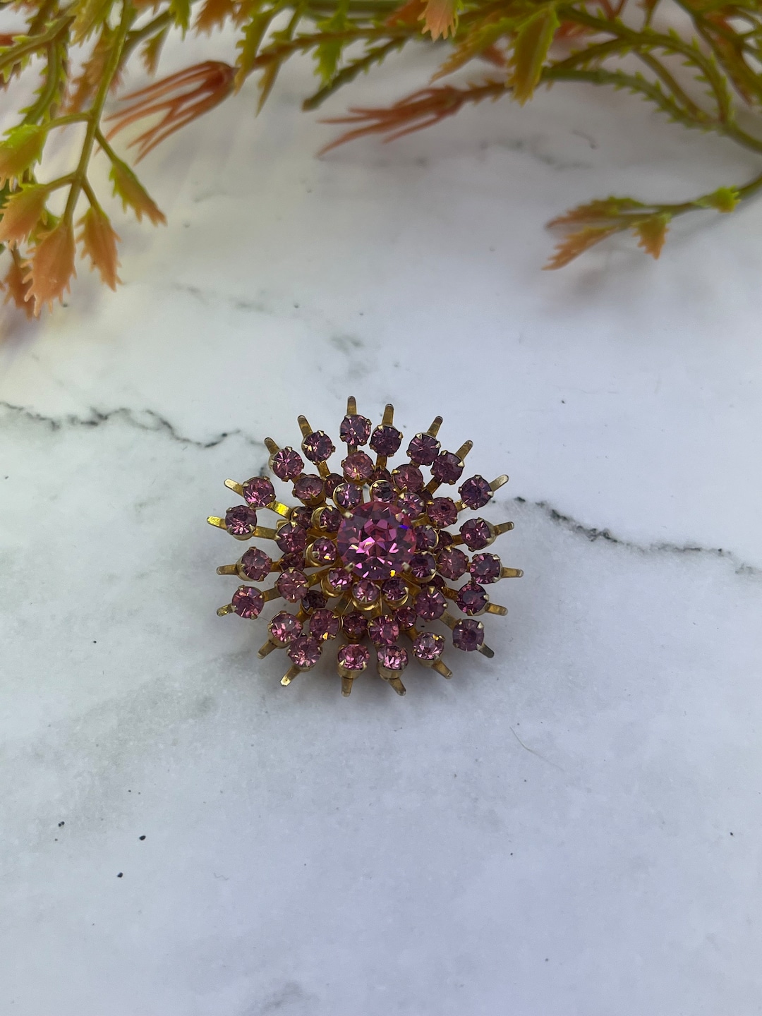 Vintage Pink Starburst Flower Rhinestone Brooch - Etsy